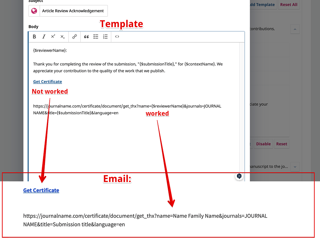 How can I use email variables in the URL to create a certificate for ...
