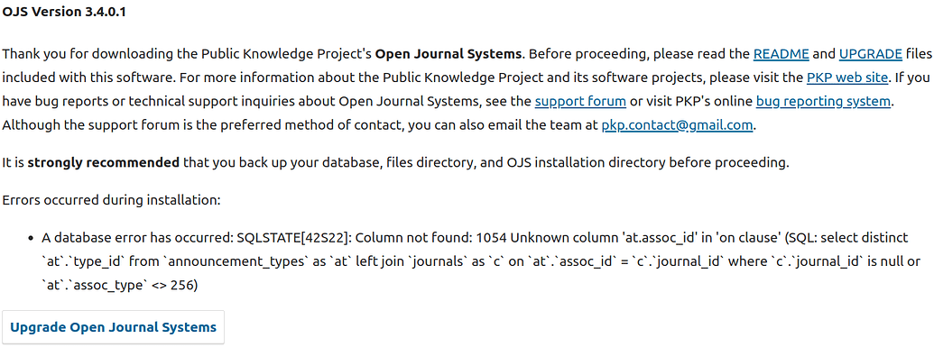SQLSTATE[42S22]: Column not found - Software Support - PKP Community Forum