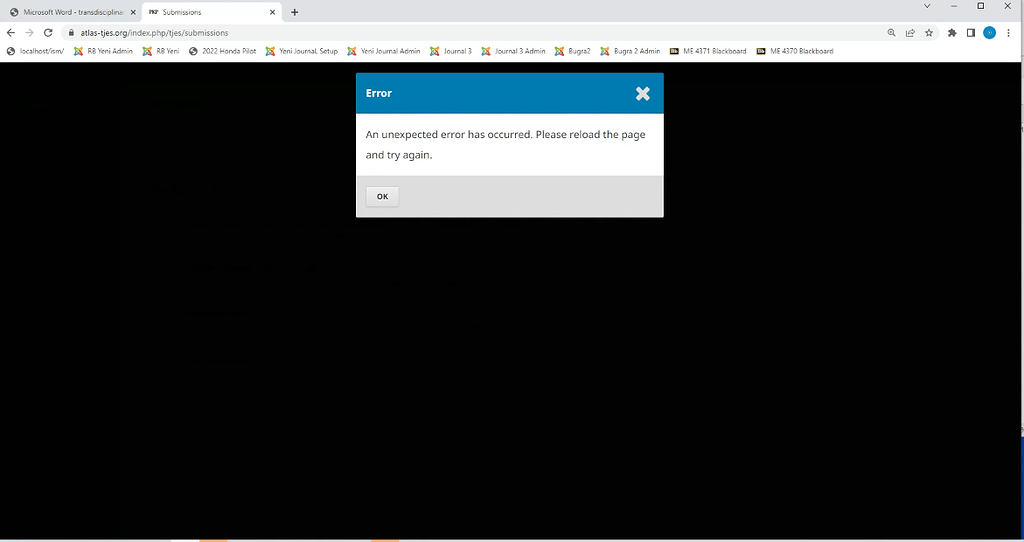 The following error pops up all of a sudden: An unexpected error occurred. You may have been ...