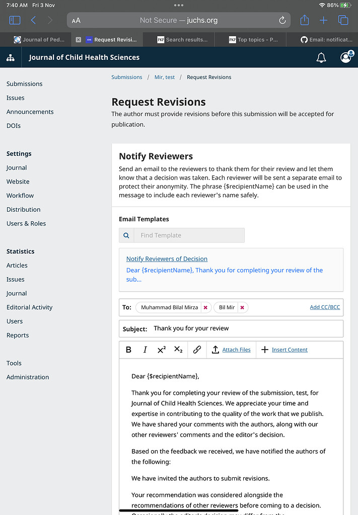 Request revision gets wrong email template and comments do not attach ...