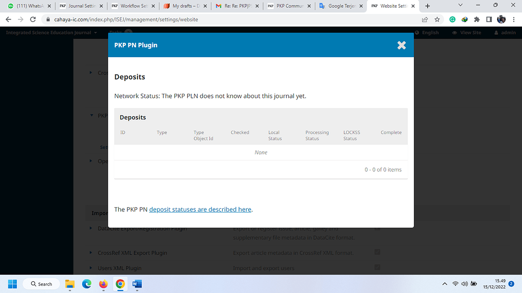 PKP-PN Plugin: The PKP PLN does not know about this journal yet in OJS ...