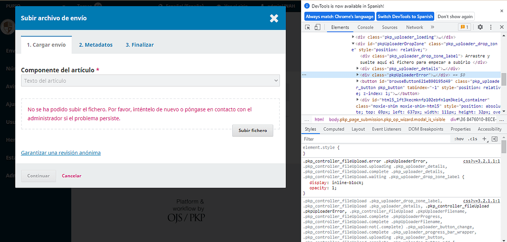 No se ha podido subir el fichero. Por favor, inténtelo de nuevo o ...