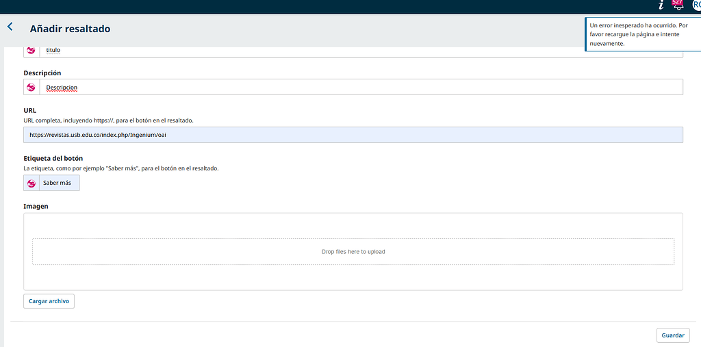 Error creating an OJS 3.5.0.0 highlight - Error al crear un destacado OJS 3.5.0.0 - Software ...