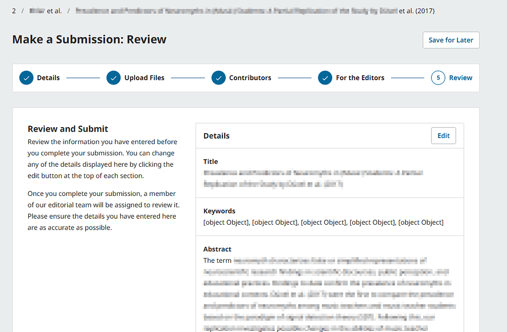 Keywords not appearing properly in saved submission review (ojs 3.5.0.1) - Software Support ...